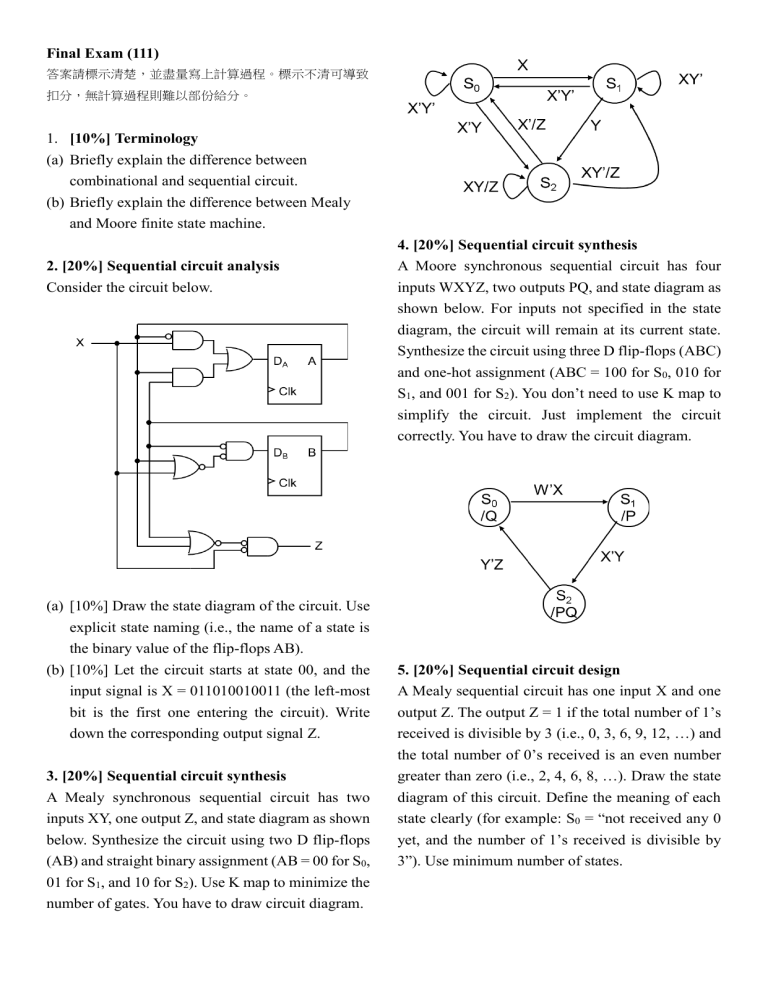 Digital Logic Final Exam: Sequential Circuits