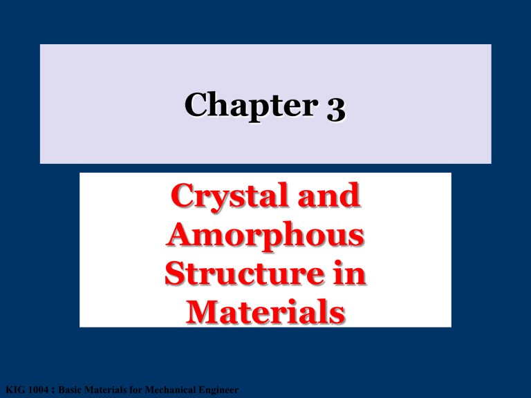 Crystal & Amorphous Structure in Materials | KIG 1004