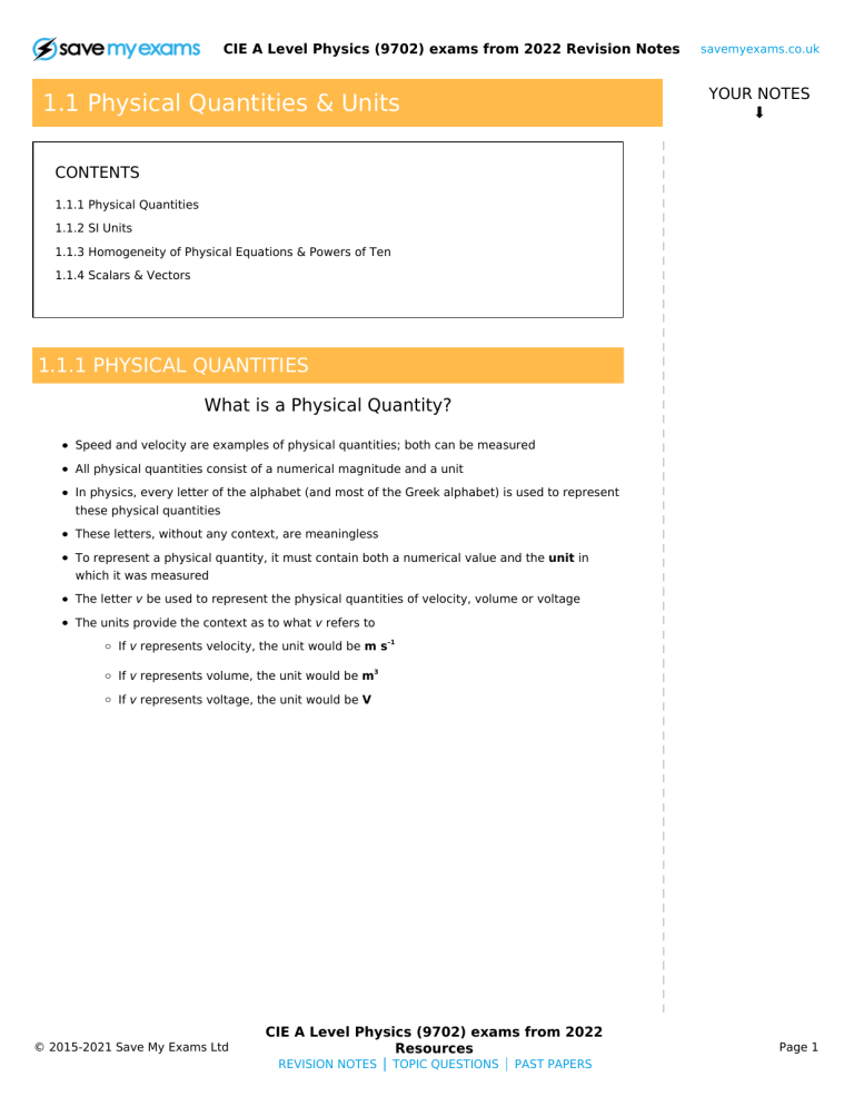 CIE A Level Physics 9702 Revision Notes 2022