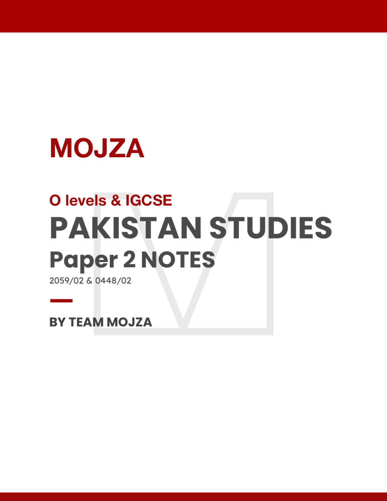 Pakistan Studies O Level Notes Paper 2