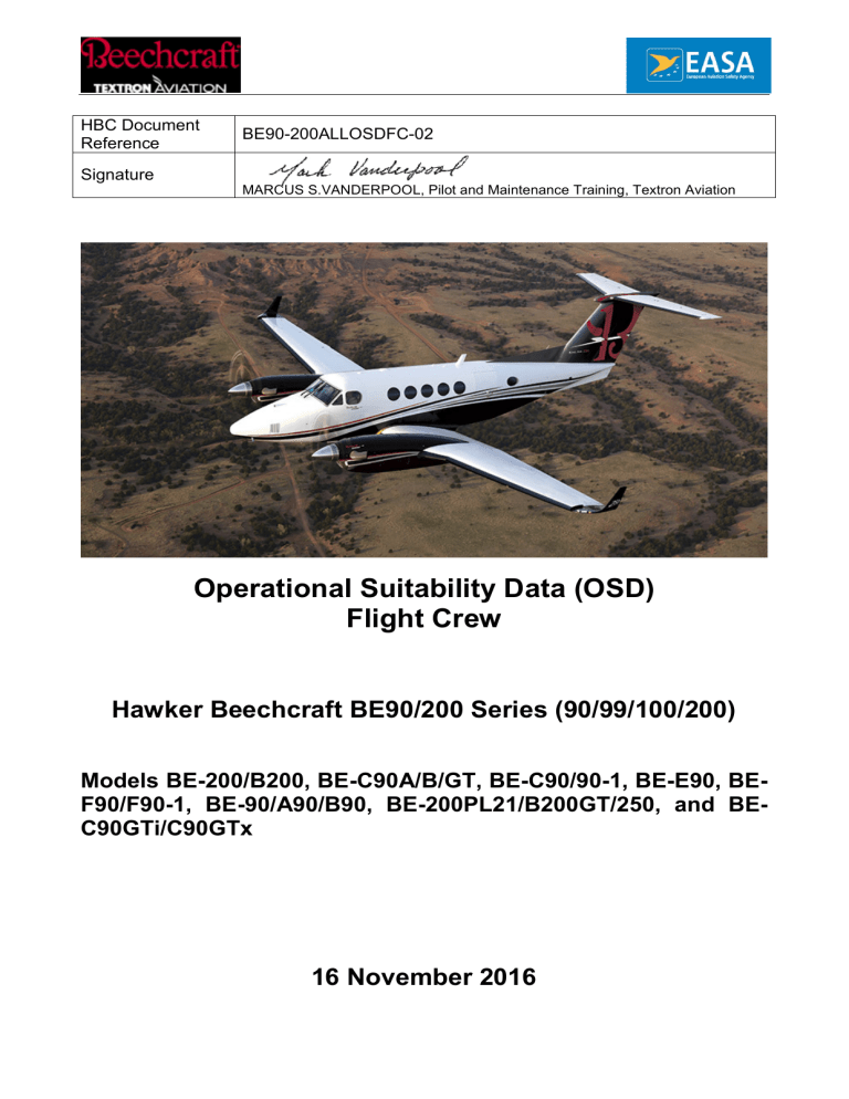 Hawker Beechcraft BE90/200 Flight Crew OSD Manual