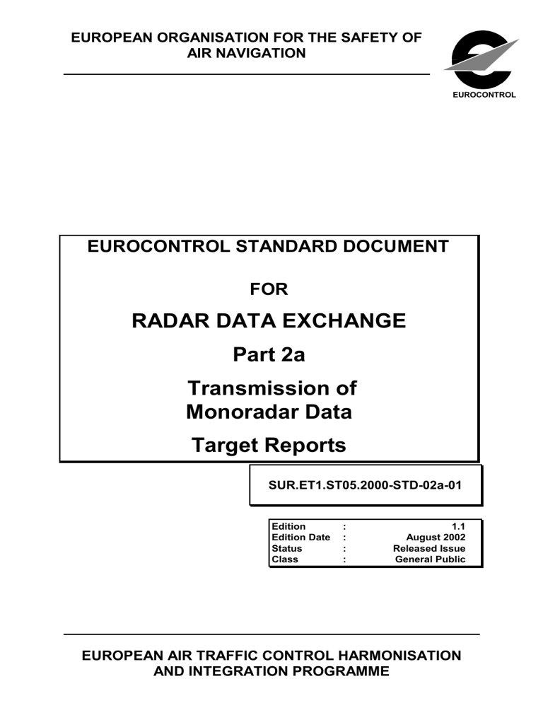 Eurocontrol Radar Data Exchange Standard Part 2a
