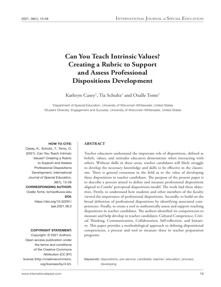 Assessing Professional Dispositions in Teacher Education