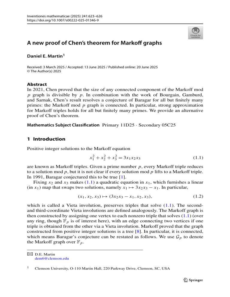 New Proof of Chen's Theorem for Markoff Graphs
