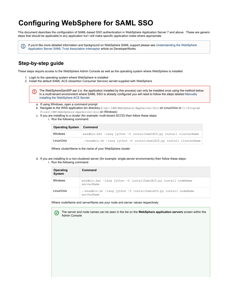 WebSphere SAML SSO Configuration Guide