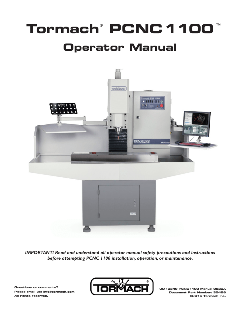PCNC 1100 CNC Mill Operator Manual - Safety & Operation