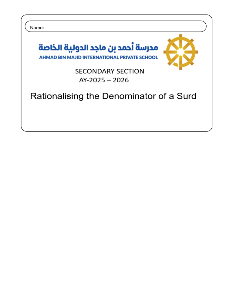 Rationalising Surds Denominators Worksheet