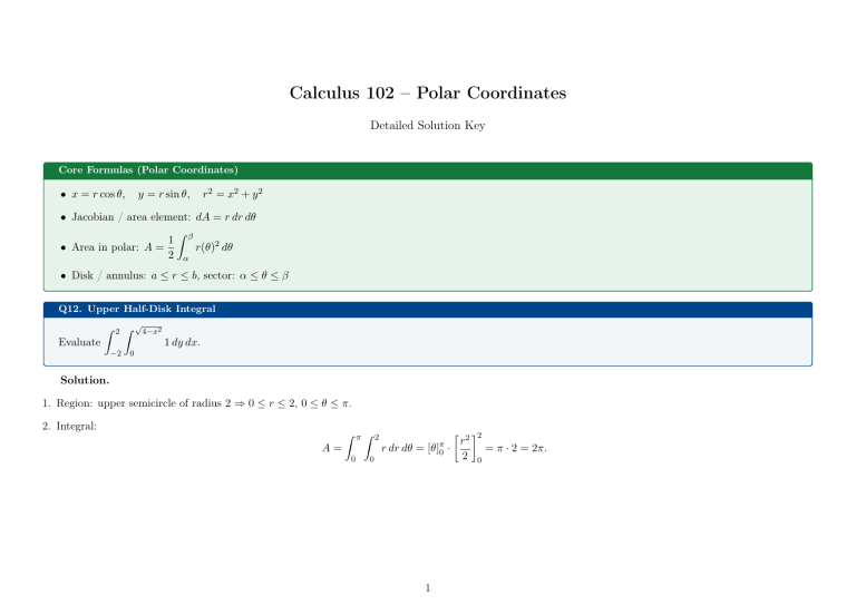 Calculus 102: Polar Coordinates Solution