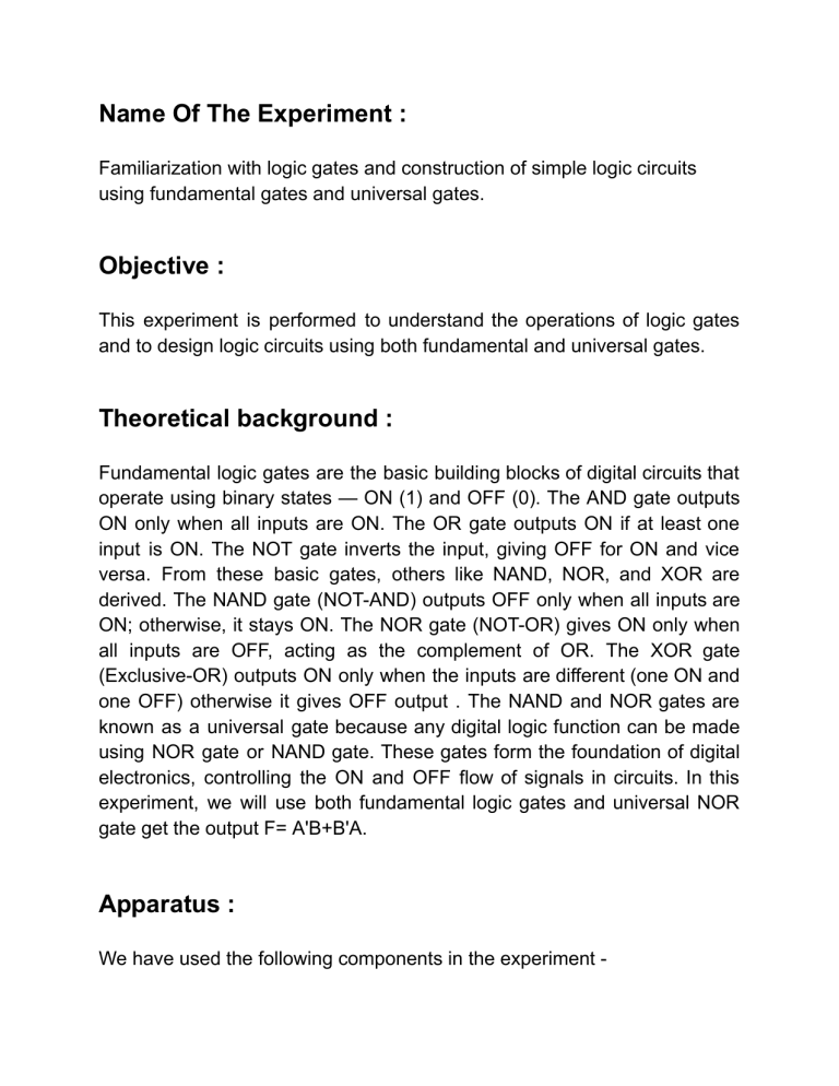Logic Gates Lab Report & Circuit Design