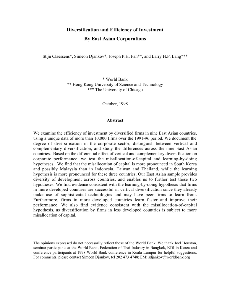 East Asian Corporate Diversification Study (1998)