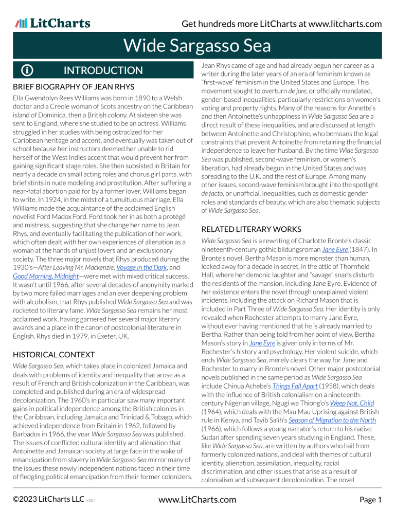 Wide Sargasso Sea Study Guide | LitCharts