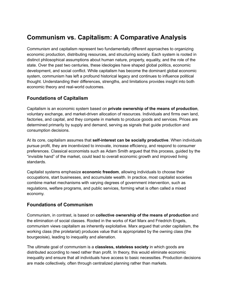 Communism vs. Capitalism: A Comparative Analysis