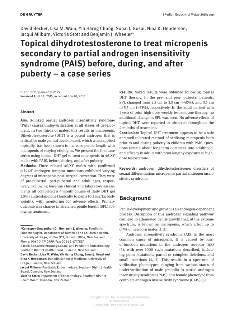 Topical DHT for Micropenis in PAIS Case Series