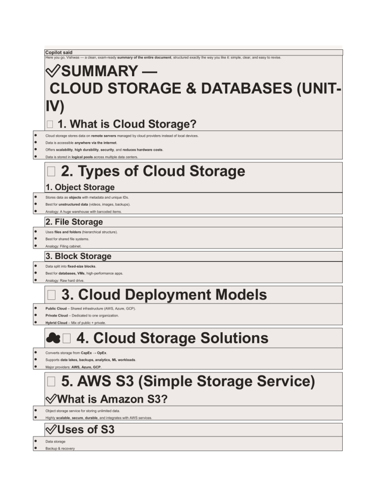 AWS S3 & Azure Blob Storage Study Guide