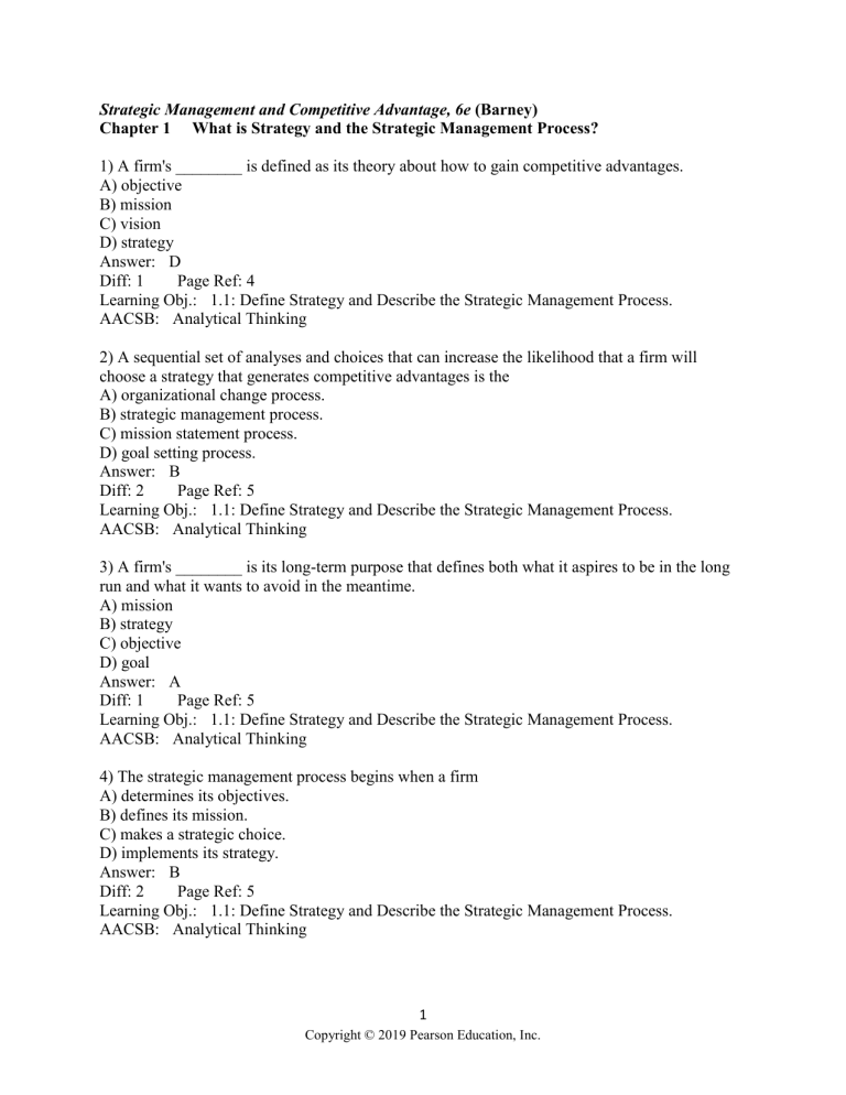 Strategic Management Test Bank Ch.1-5