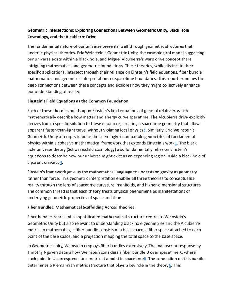 Geometric Unity & Spacetime Theories