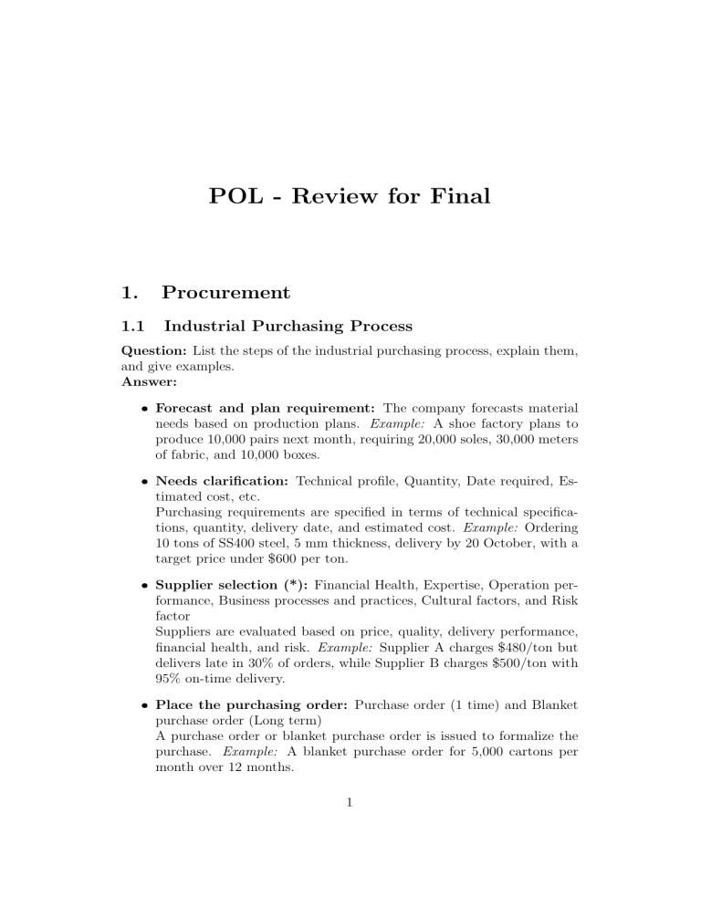 POL Procurement & Inventory Management Review