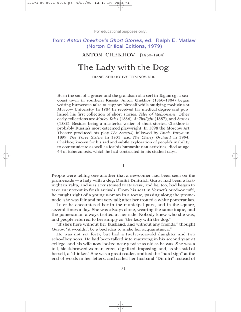 The Lady with the Dog by Anton Chekhov