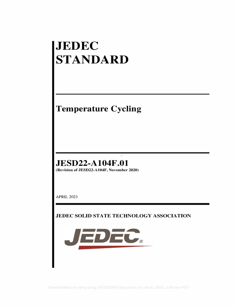 JEDEC JESD22-A104F.01 Temperature Cycling Test Standard