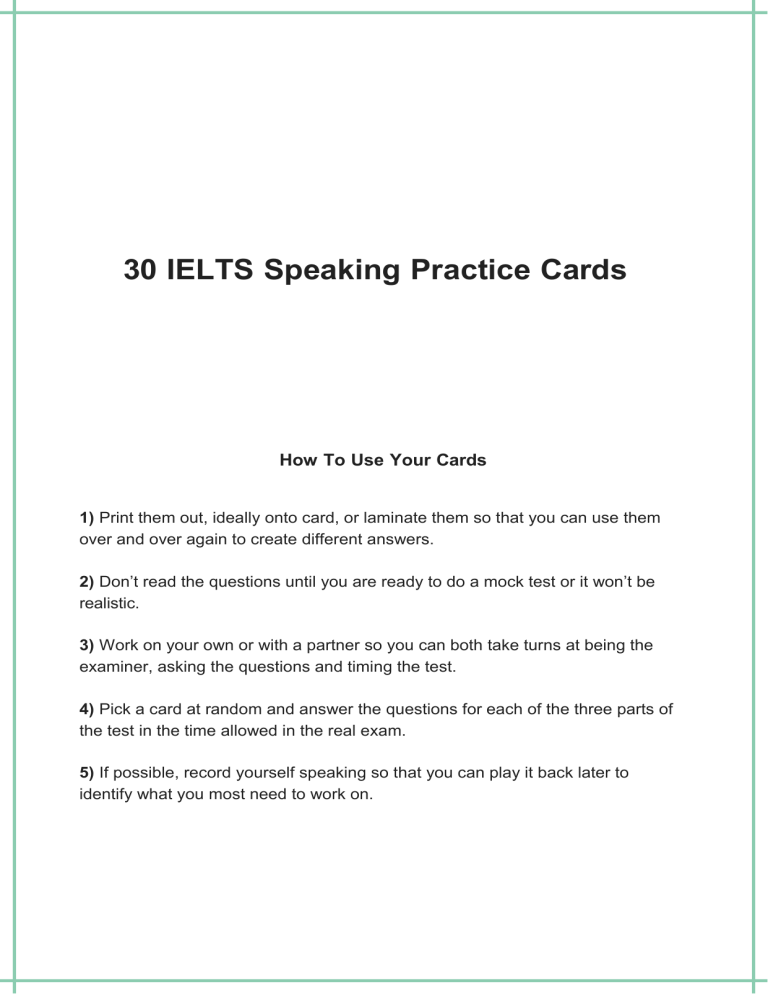 IELTS Speaking Practice Cards PDF