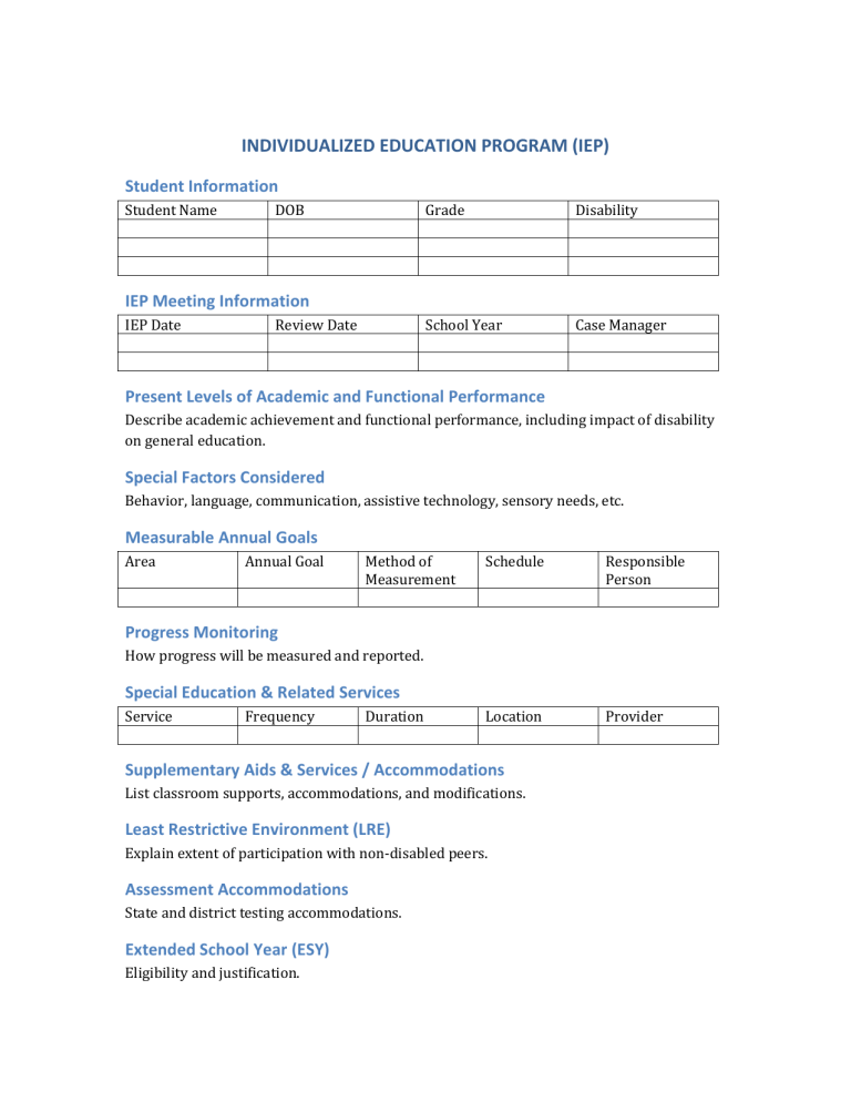 Individualized Education Program (IEP) Template