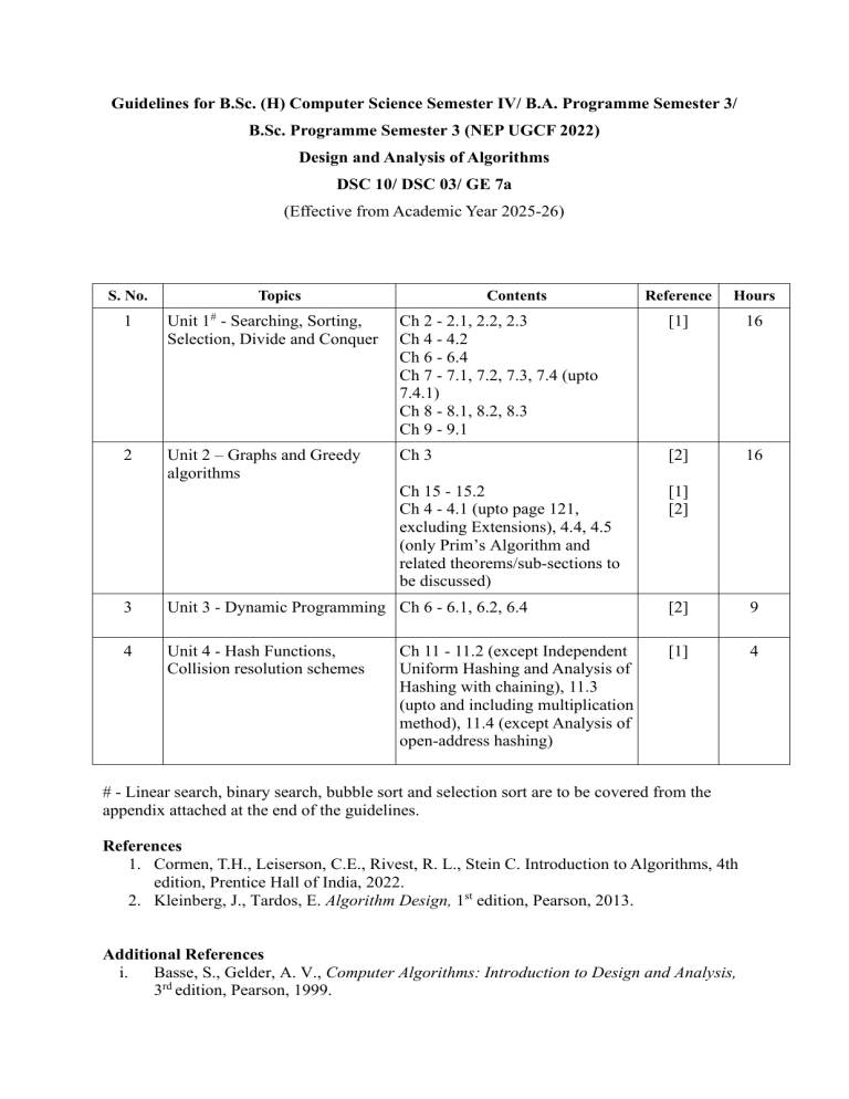 Design and Analysis of Algorithms Syllabus