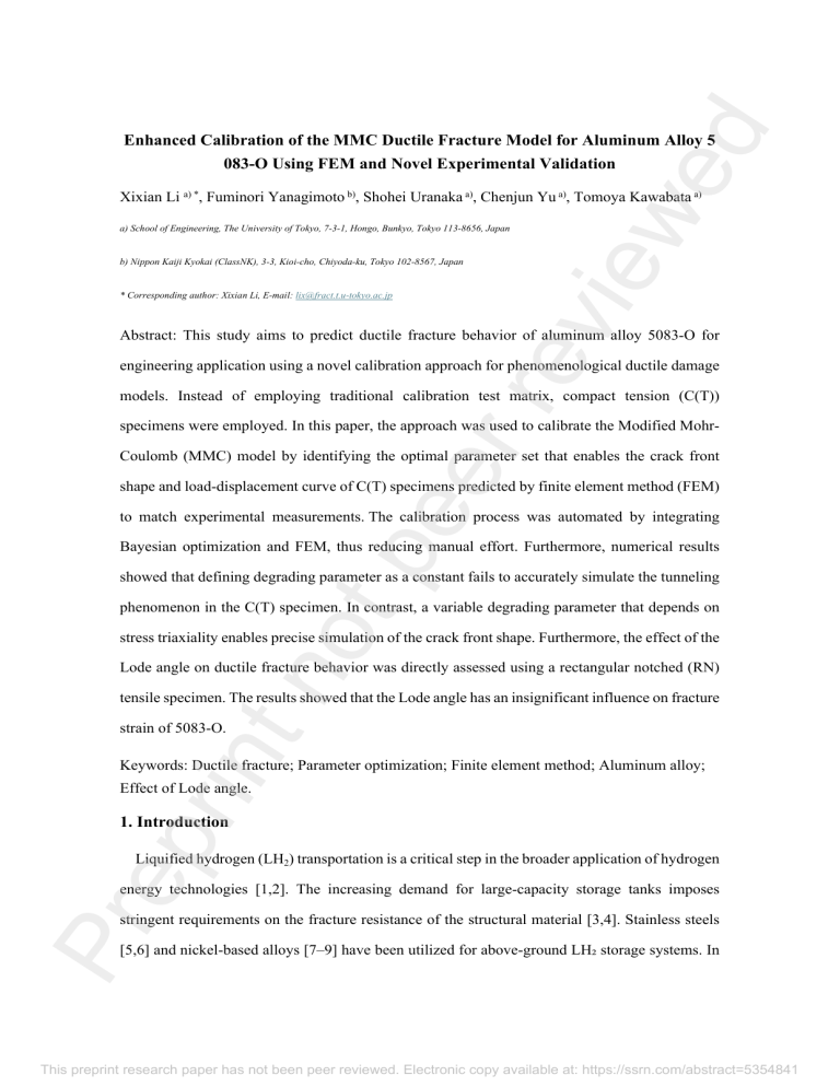 Aluminum 5083-O Fracture Model Calibration