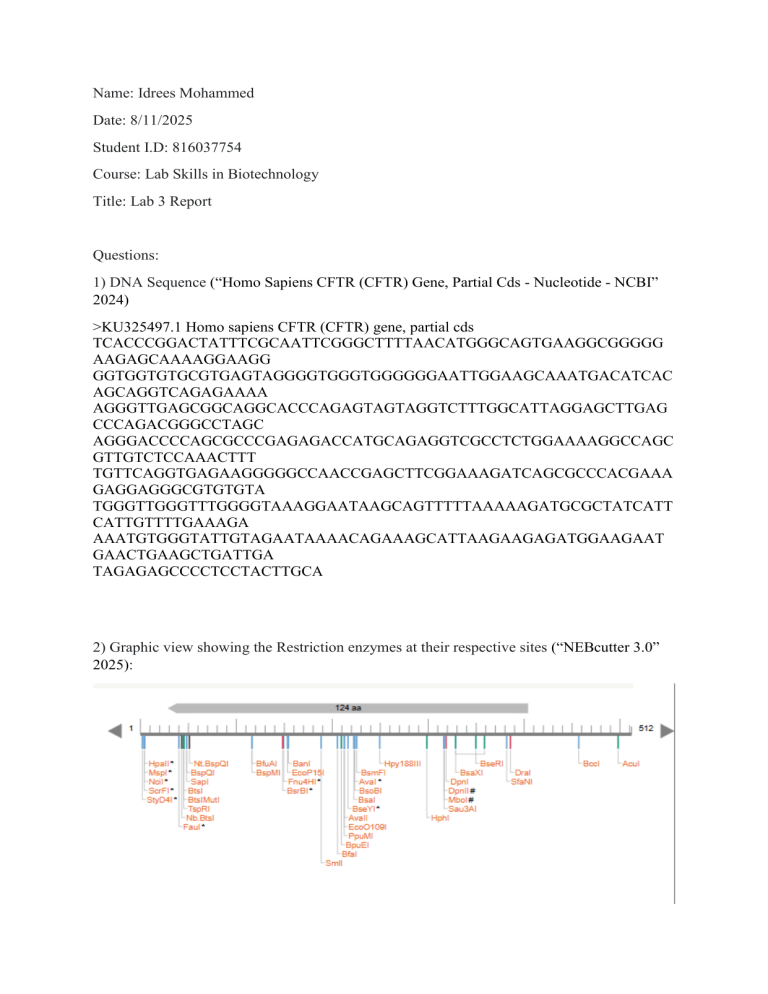 Biotechnology Lab Report: CFTR Gene & Blotting