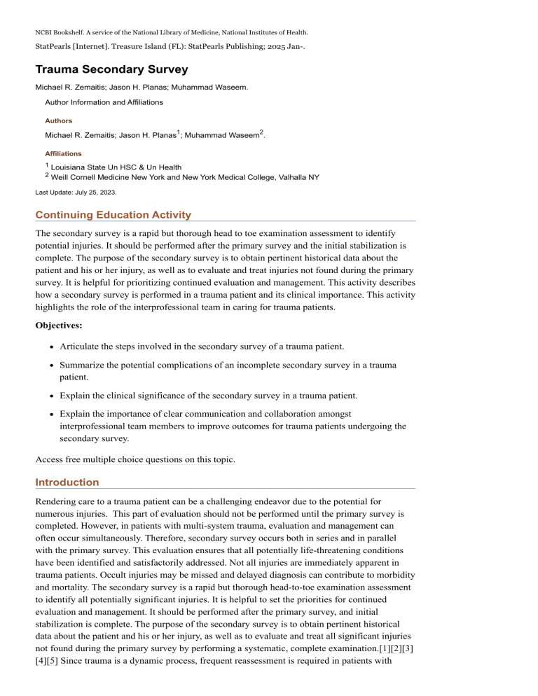 Trauma Secondary Survey Guide