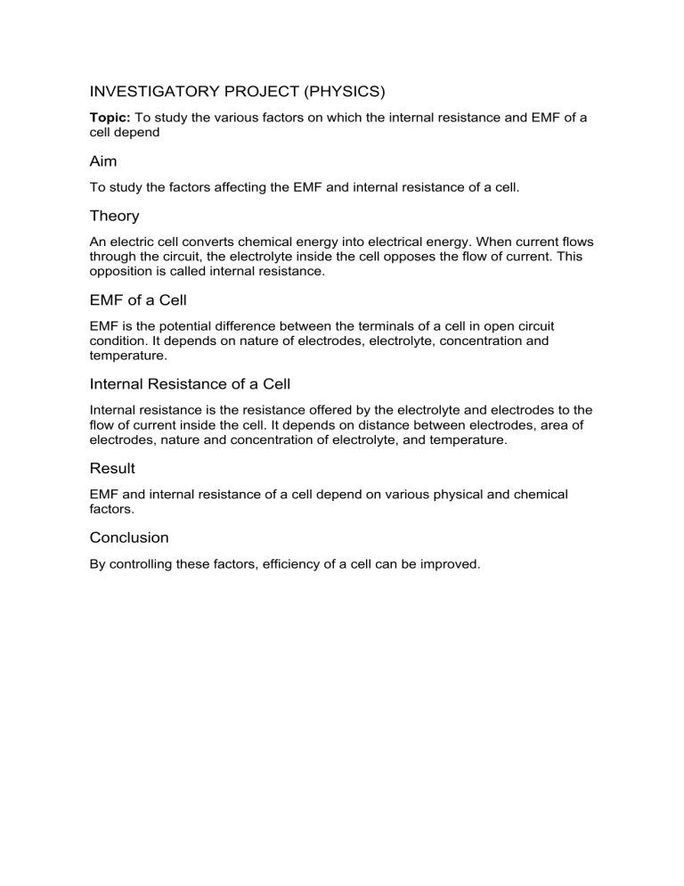 Physics Project: EMF & Internal Resistance