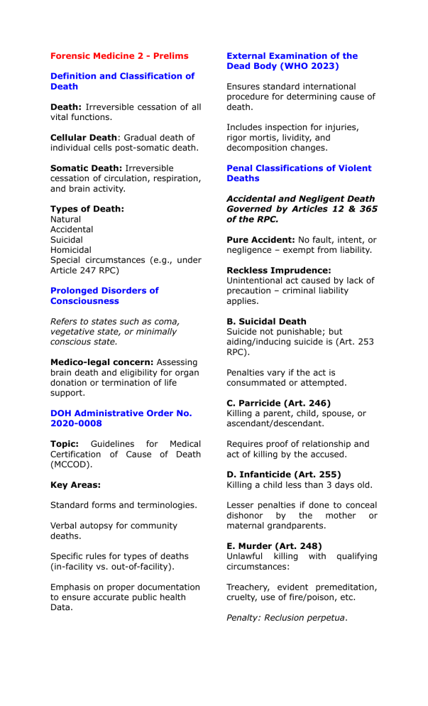 Forensic Medicine: Death & Postmortem Changes