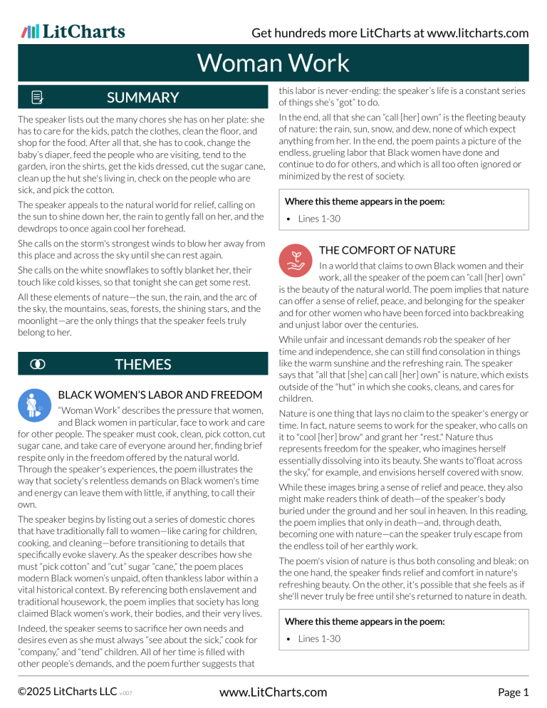Woman Work by Maya Angelou: Study Guide