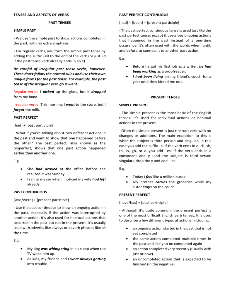 A Guide to English Verb Tenses and Aspects