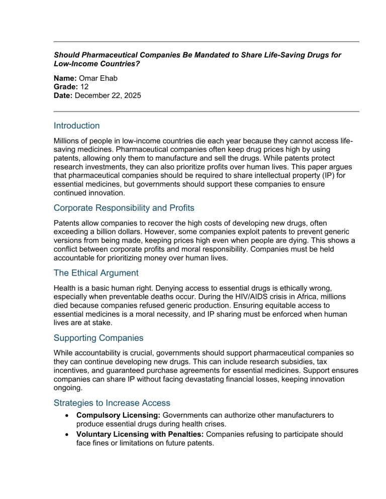 Mandating Drug Sharing: An Ethical and Economic Analysis