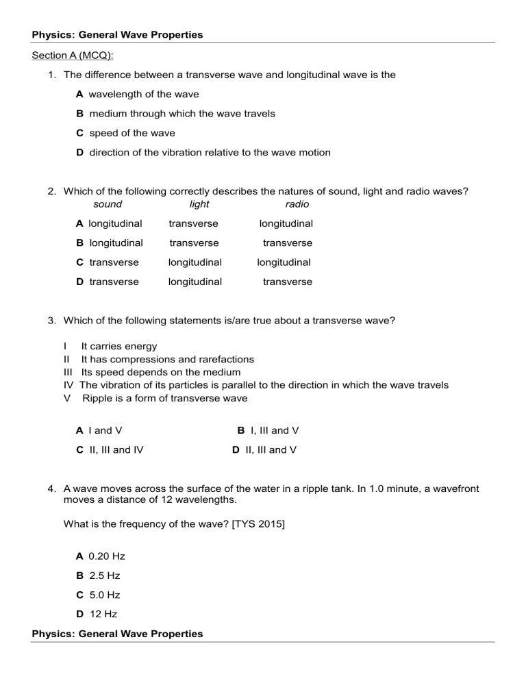 Physics WS (General Wave Properties)