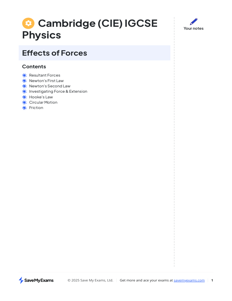 IGCSE Physics Notes: Effects of Forces