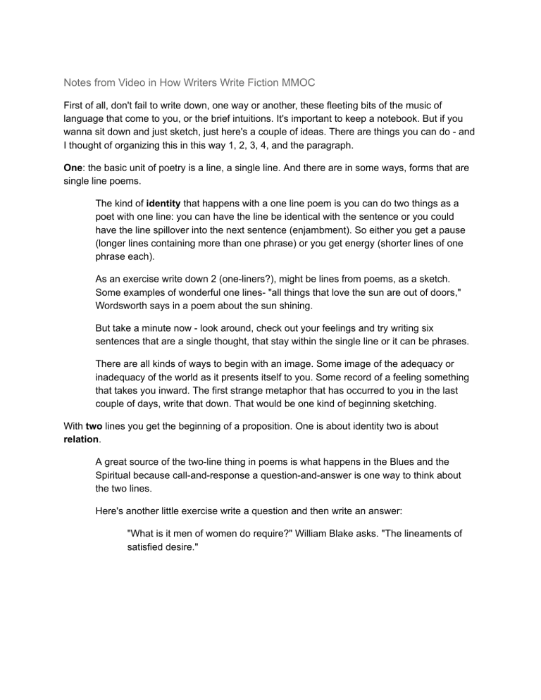 Poetic Sketching: Creative Writing Lecture & Assignment