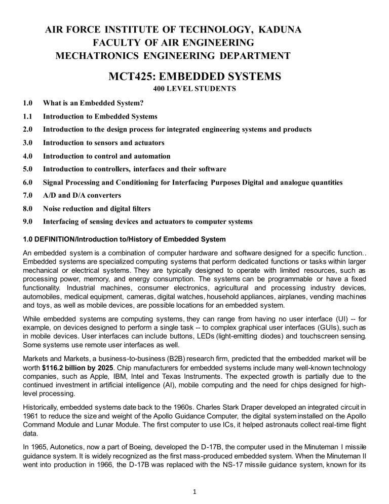 Embedded Systems: Lecture Notes & Design