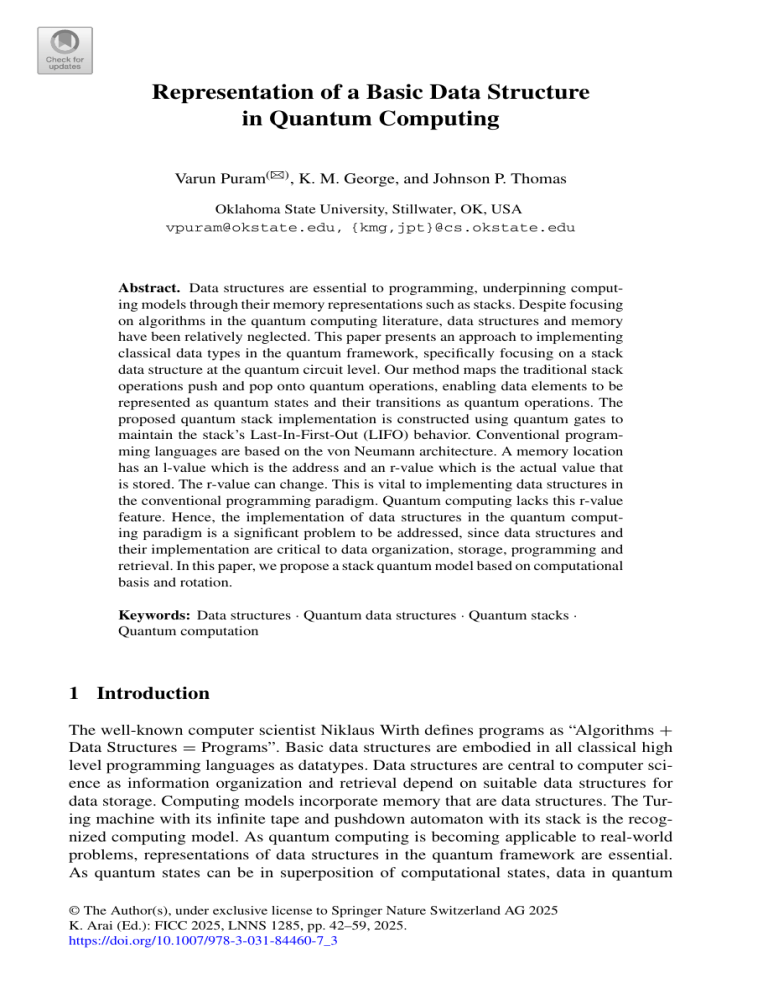 Quantum Stack Data Structure Implementation