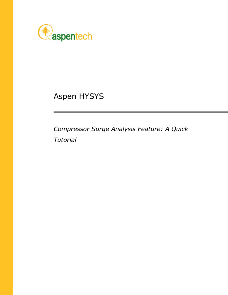 Aspen HYSYS Compressor Surge Tutorial