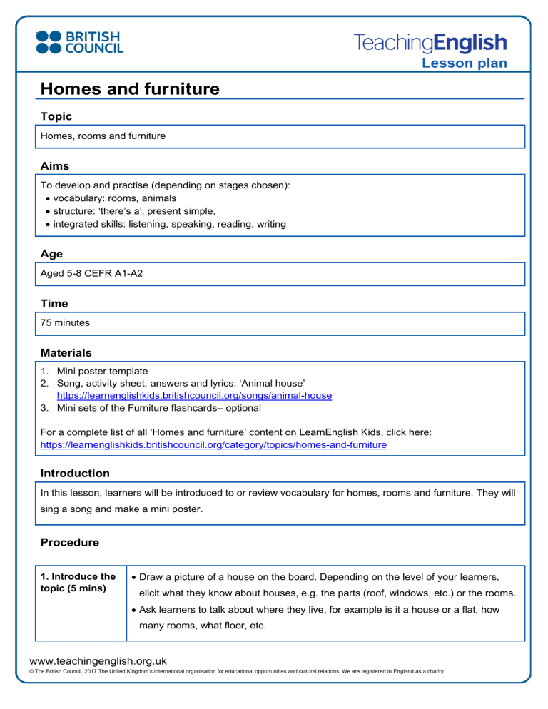 EFL Lesson Plan: Homes and Furniture for Kids