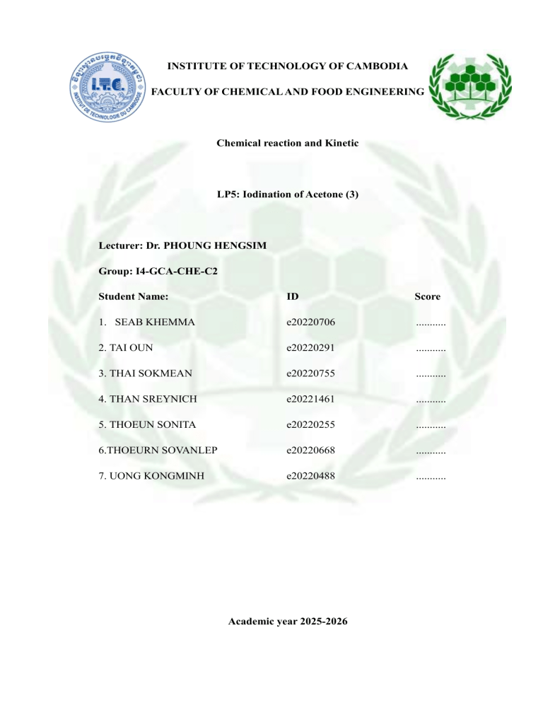 Iodination of Acetone Lab Report