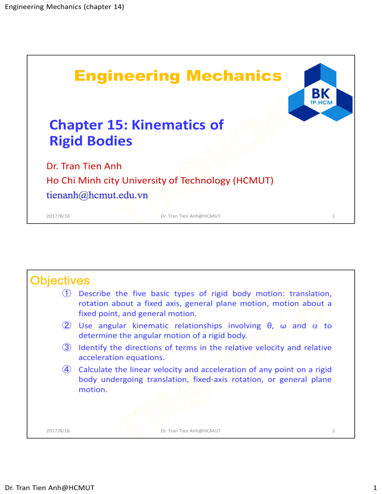 Engineering Mechanics: Kinematics of Rigid Bodies