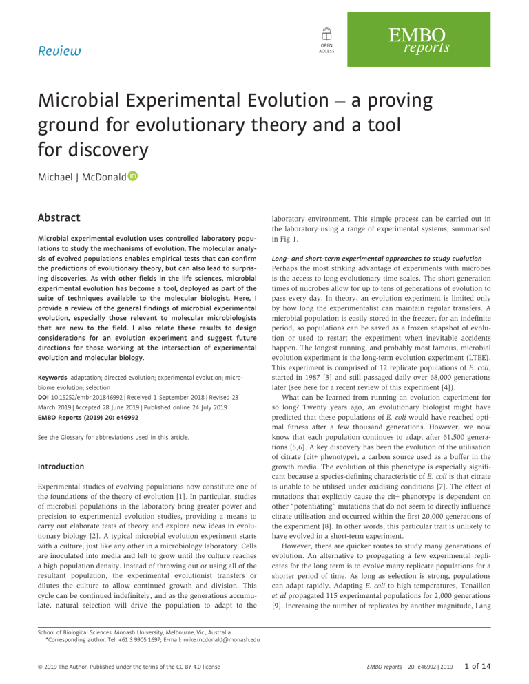 Microbial Experimental Evolution: A Review
