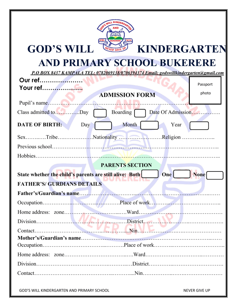 School Admission Form Template