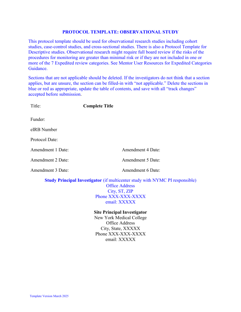 Observational Study Protocol Template