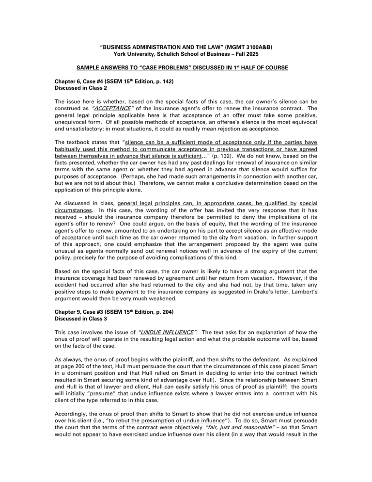 Business Law Case Analysis Sample Answers