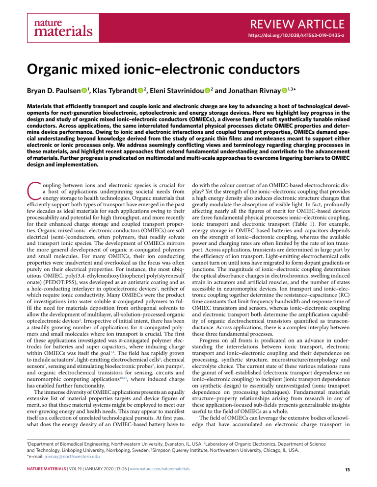 Organic Mixed Ionic–Electronic Conductors Review