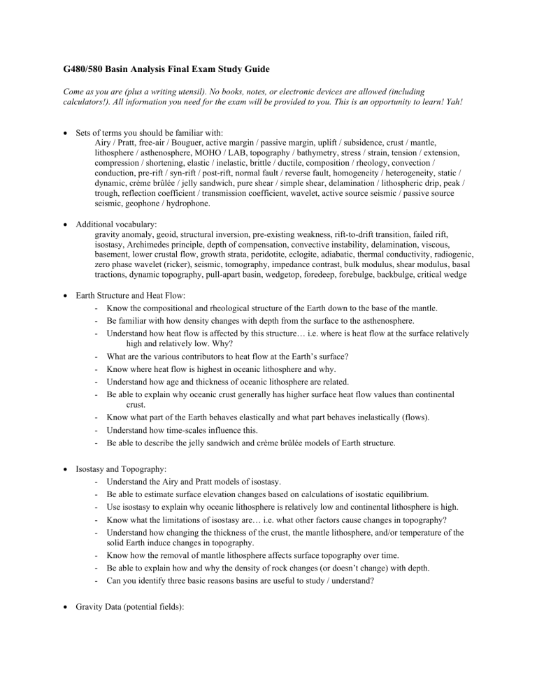 Basin Analysis Final Exam Study Guide