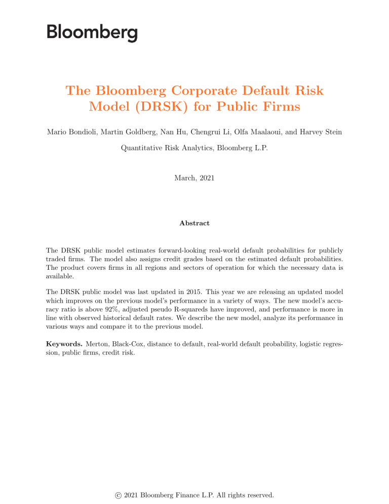 Bloomberg DRSK Corporate Default Risk Model